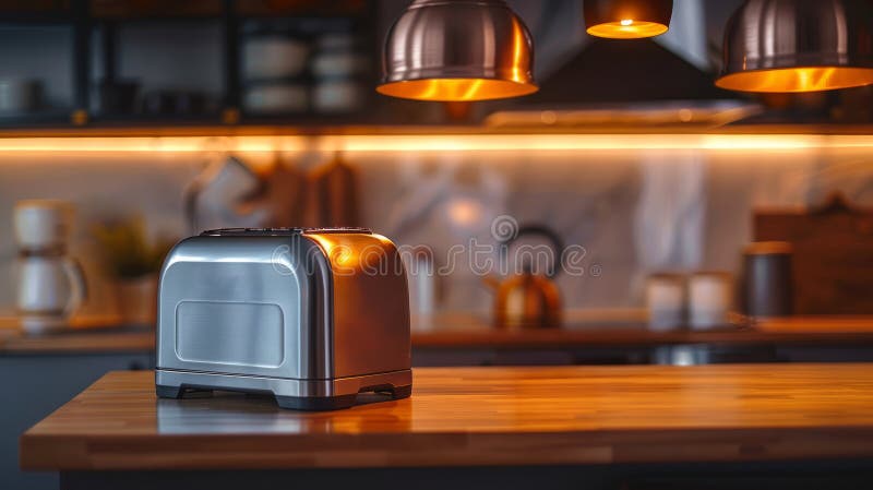 Stainless Steel Toaster on Kitchen Counter Stock Photo - Image of light ...