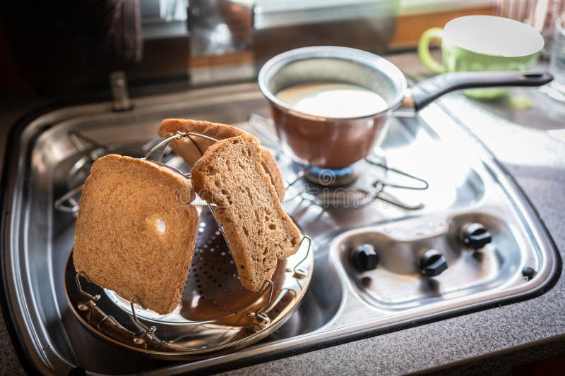 Stainless Steel Toaster and Pot in Caravan Stock Image - Image of ...