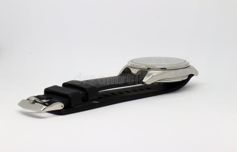A Stainless Steel Watch with Black Straps on White Background. Stock ...