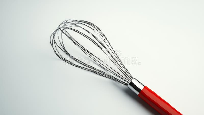 Stainless Steel Whisk with Red Handle on a White Background Stock ...