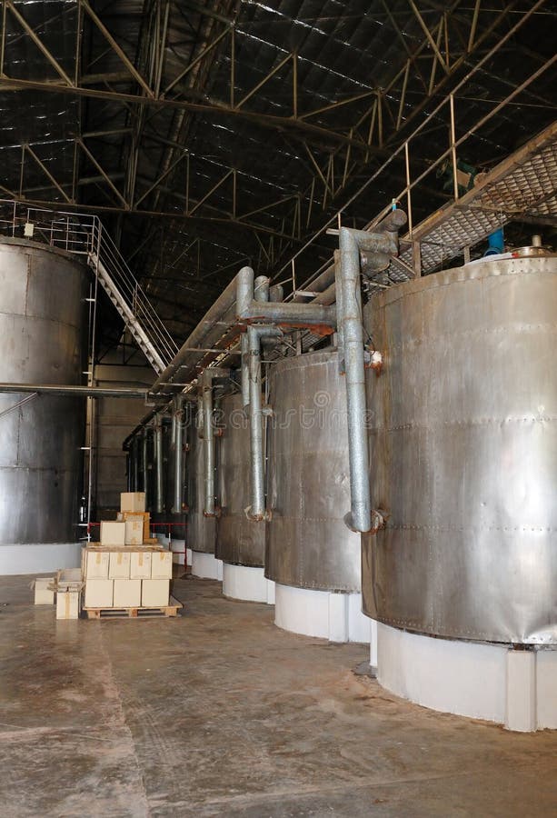 Stainless Steel Wine Vats in a Row at a Winery Stock Photo - Image of ...