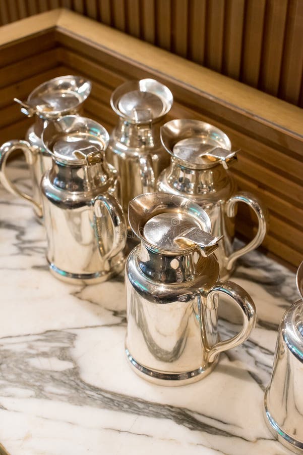 Stainless Tea and Coffee Jugs Stock Image - Image of milk, reflection ...