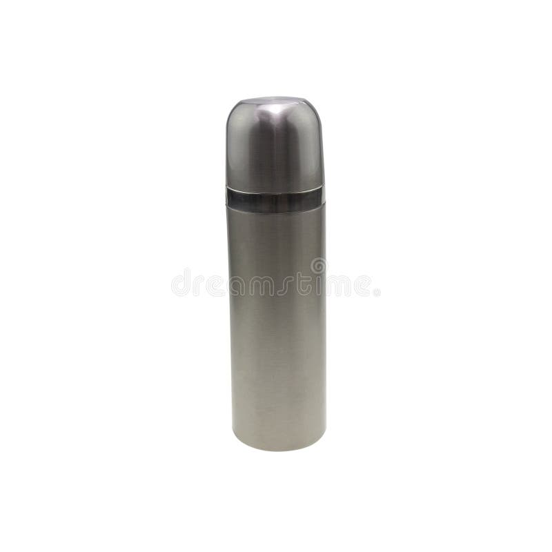 Stainless Thermos Water Bottle, Isolated on White Background. Silver ...