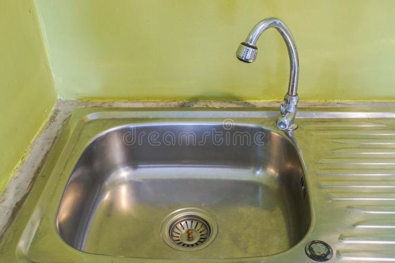 Stainless Wash Basin with Water Tap in Kitchen at Home Stock Photo ...