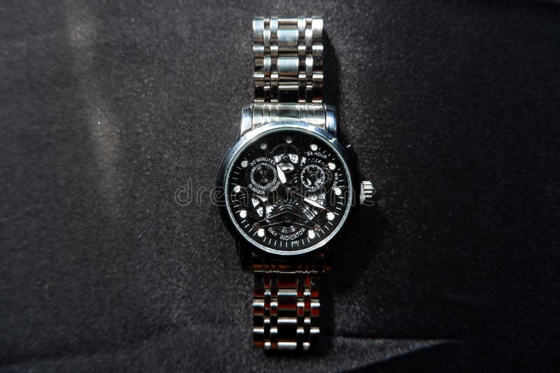Stainless Watch with Black Background. Stock Photo - Image of silver ...