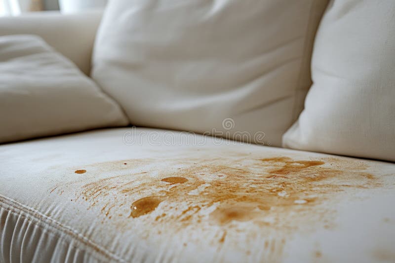 Stains Creating a Messy Surface on a White Sofa, Highlighting Cleaning ...