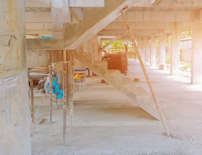 Stair Concrete Construction Site Interior Building Plan Development on ...