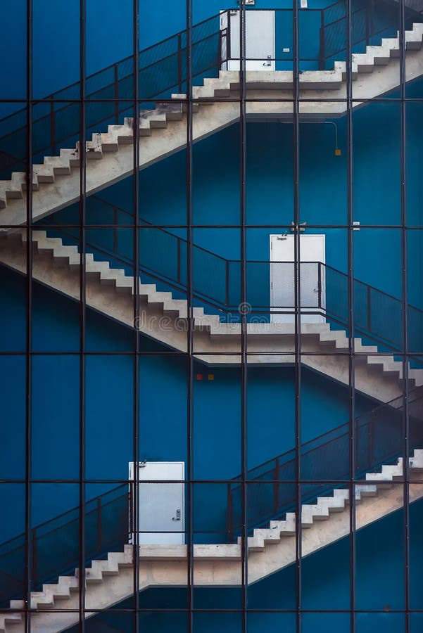 Stair Flights Outside a Building with Blue Wall Stock Image - Image of ...