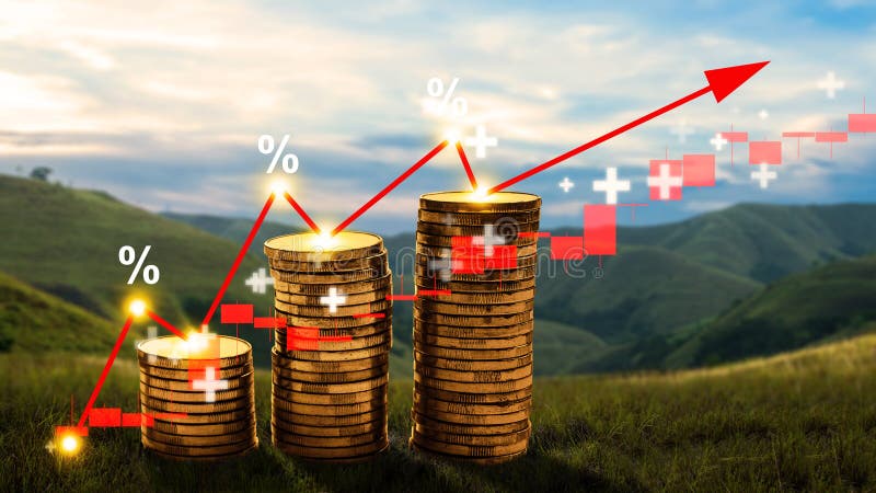 Stair Stack of the Golden Coin with Symbol of Rising Inflation Graph ...