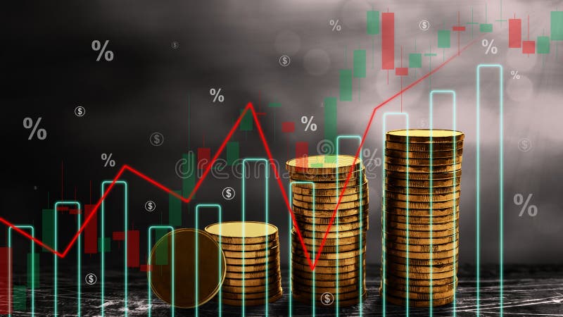 Stair Stack of the Golden Coin with Symbol of Rising Inflation Graph ...
