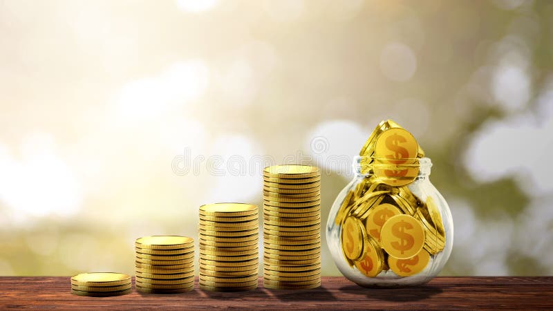 Stair Stack of Golden Coins and Golden Coins Inside the Jar Stock Image ...