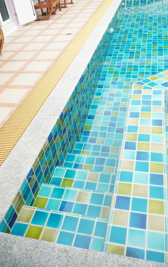 Stair Way To Step Down into Swimming Pool Stock Image - Image of water ...