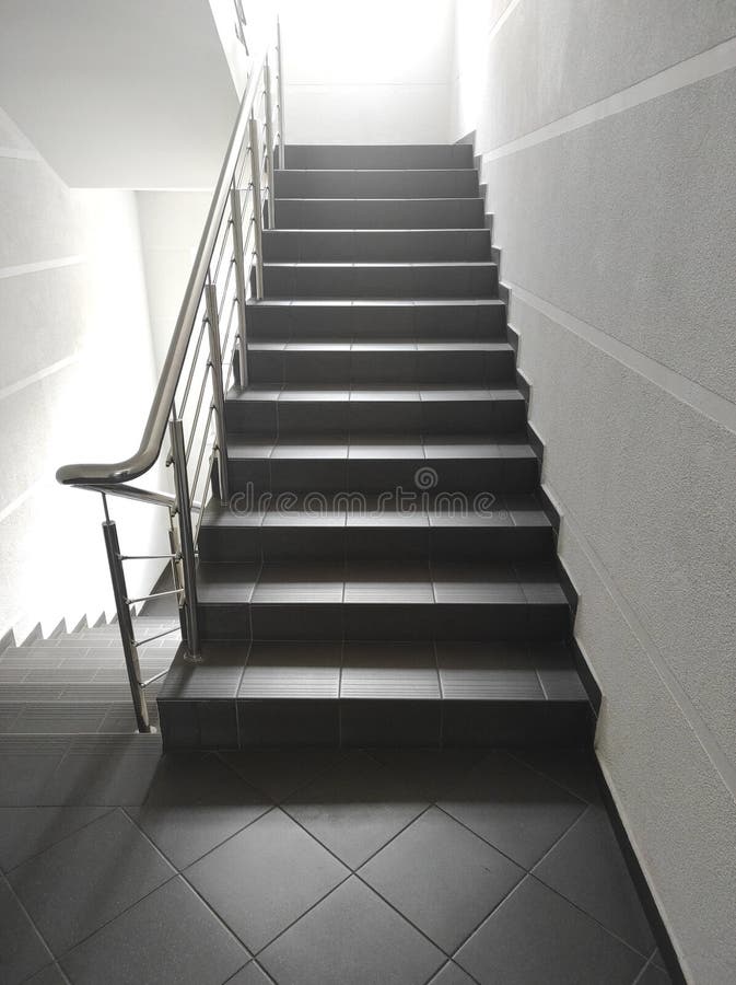 Staircase Black Steps with Metal Railing Stock Photo - Image of wall ...