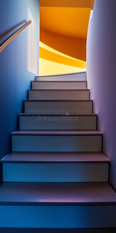 A Staircase with a Blue and Yellow Wall Stock Illustration ...