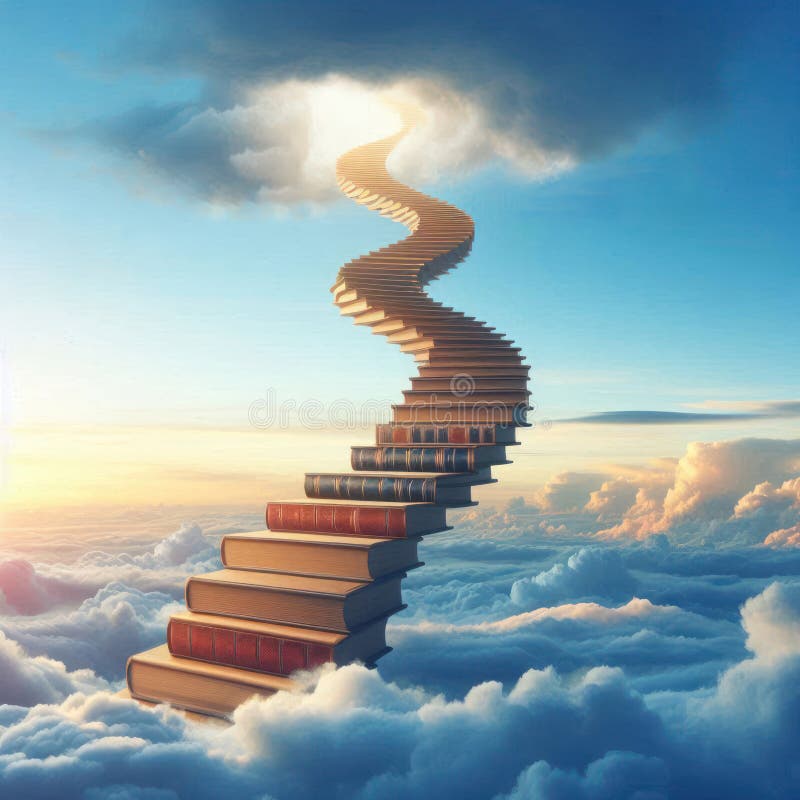A Staircase of Books Going Up Above the Clouds. Stock Photo - Image of ...