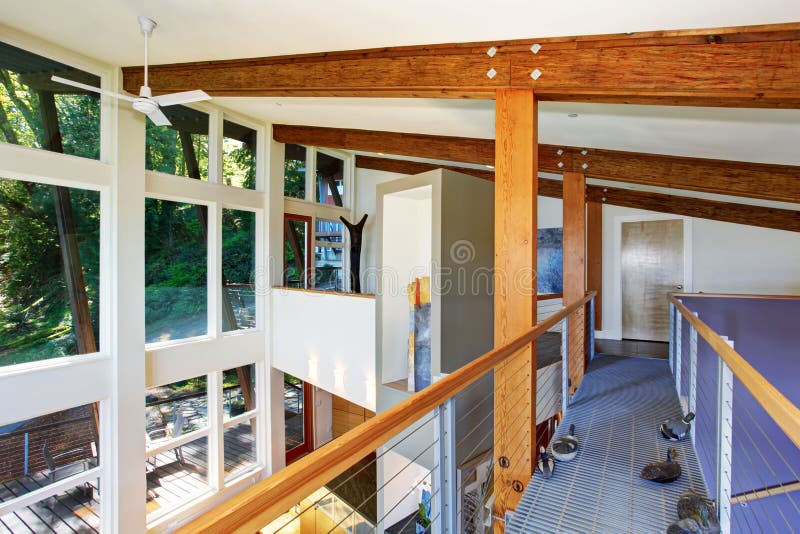 Staircase Bridge with Panoramic View and Wooden Beams Ceiling. Stock ...