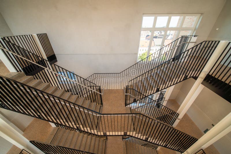 Staircase in an building stock image. Image of banisters - 231803303