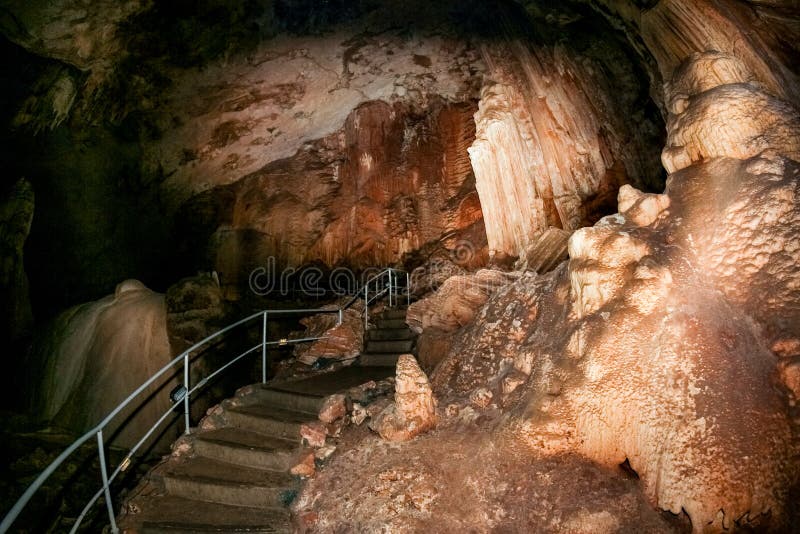 The staircase in the cave stock image. Image of people - 215659617