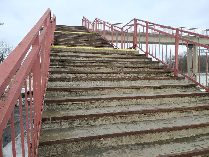 Staircase City Park Red Railing Blue Sky Stock Photos - Free & Royalty ...