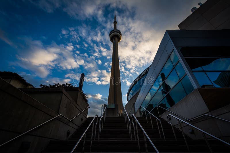 Staircase and the CN Tower at Sunset, in Toronto, Ontario. Editorial ...