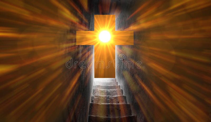 Staircase Comes To the Exit in the Form of a Cross with Sunbeams. Stock ...