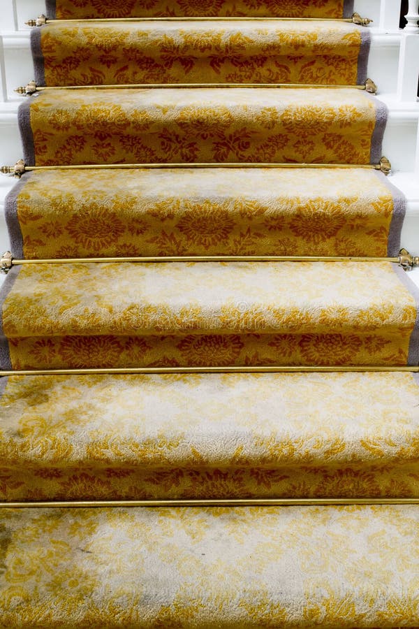 Staircase Covered with Luxury Gold Carpet Stock Photo - Image of ...