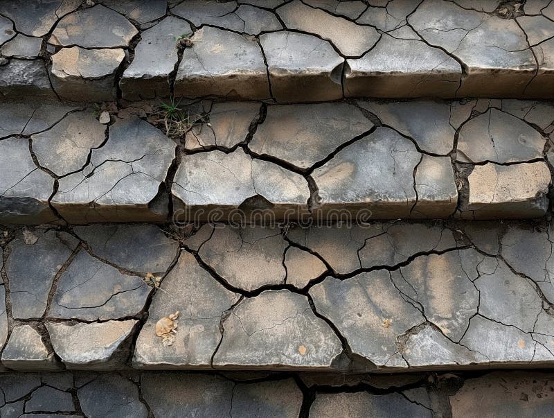 A Staircase with Cracks and Holes in the Steps Stock Photo - Image of ...