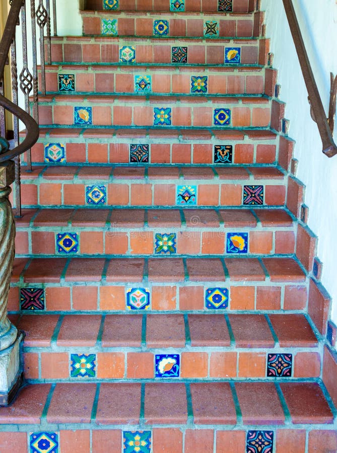 Staircase Featuring Brightly Colored Ceramic Tiles with Intricate ...