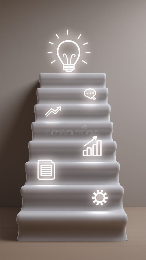 Staircase Featuring Illuminated Icons Representing Ideas, Communication ...