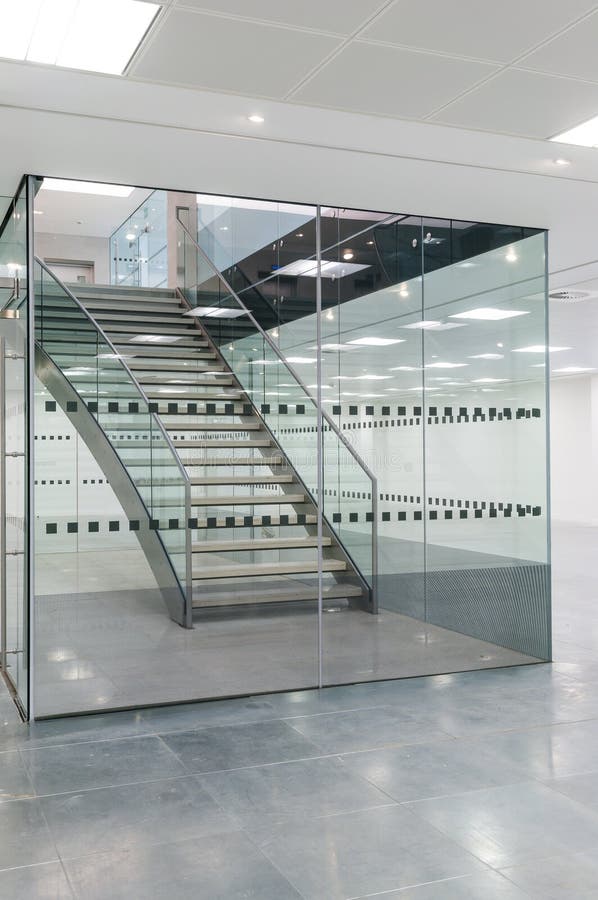 Staircase in Glass Partition Stock Image - Image of modern, lobby: 92214735