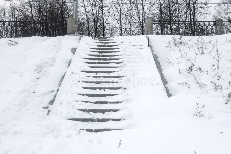 Snow-covered Steps of a Granite Staircase Stock Image - Image of stairs ...