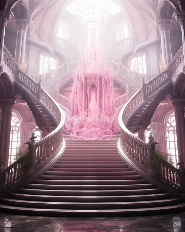 Staircase, Hallway Inside the Castle, Pink Tone Stock Illustration ...