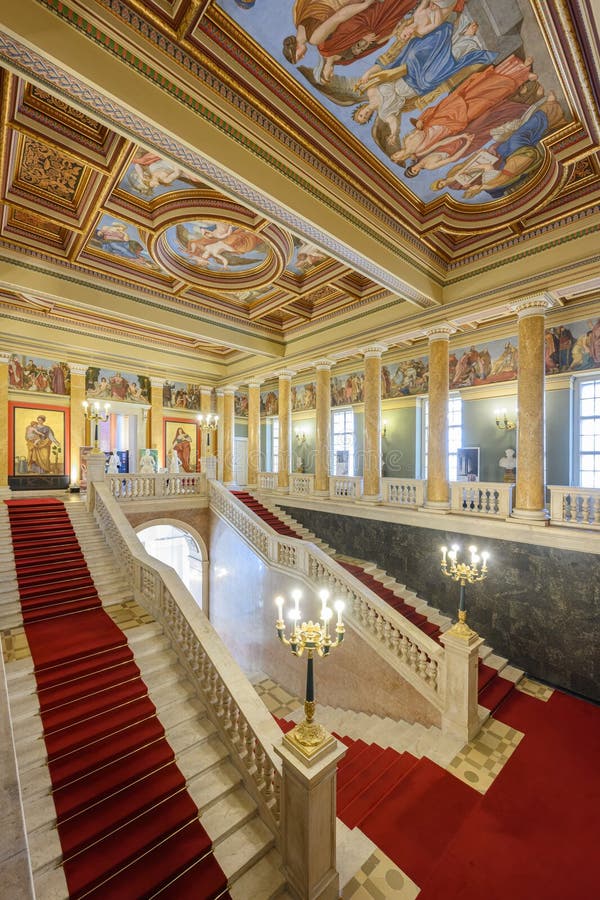 Staircase in the Hungarian National Museum in Budapest, Hungary ...