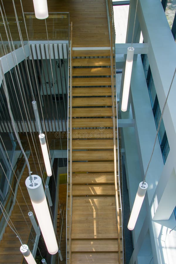 Staircase Inside the Building, Lamp Lighting, Modern Layout, Windows ...