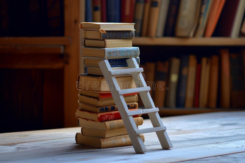 Staircase of Knowledge: Pile of Books with Ladder Stock Photo - Image ...