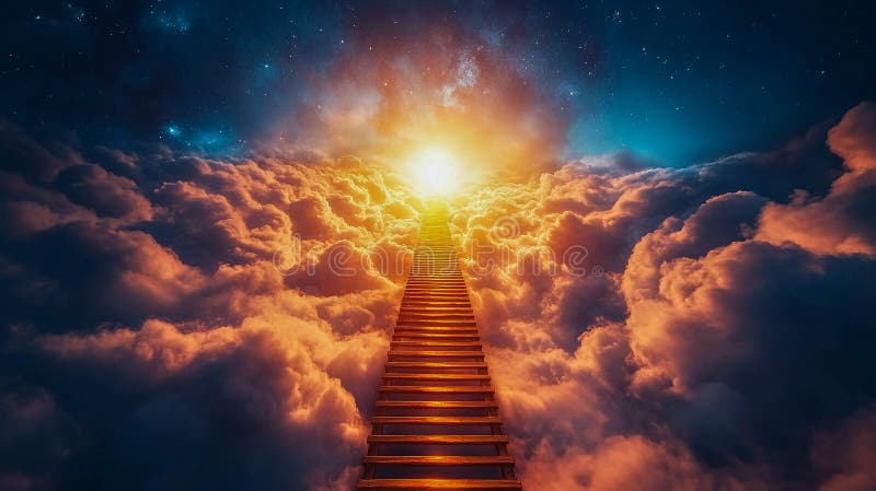 A Staircase Leading through the Clouds To Bright Sunlight. it Symbolizes a Path or Transition To ...