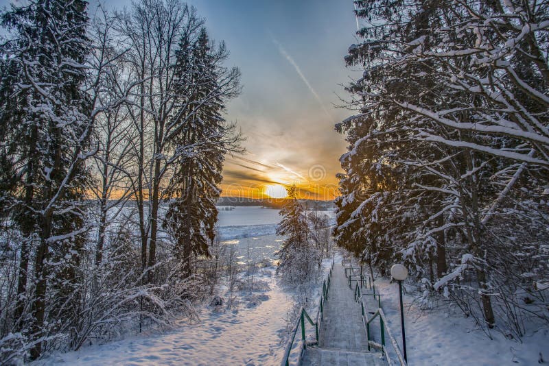 A Staircase Leading Down with Its Steps To the River, Bound by the ...