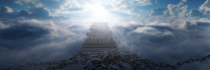 Staircase of Light Leading Upward from Pile of Broken Chains, Clouds ...