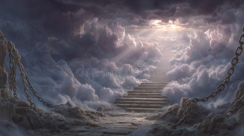 Staircase of Light Leading Upward from Pile of Broken Chains, Clouds ...