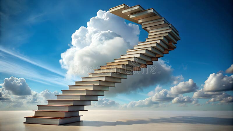 Staircase Made of Books with White Cloud - Concept Stock Photo - Image ...