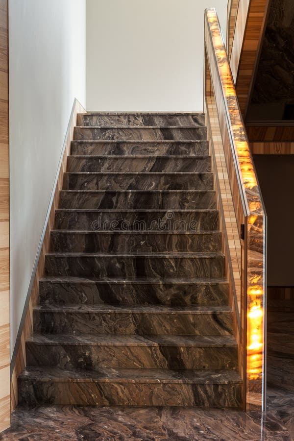 Staircase with Marble Railing Glowing Stock Image - Image of decor ...