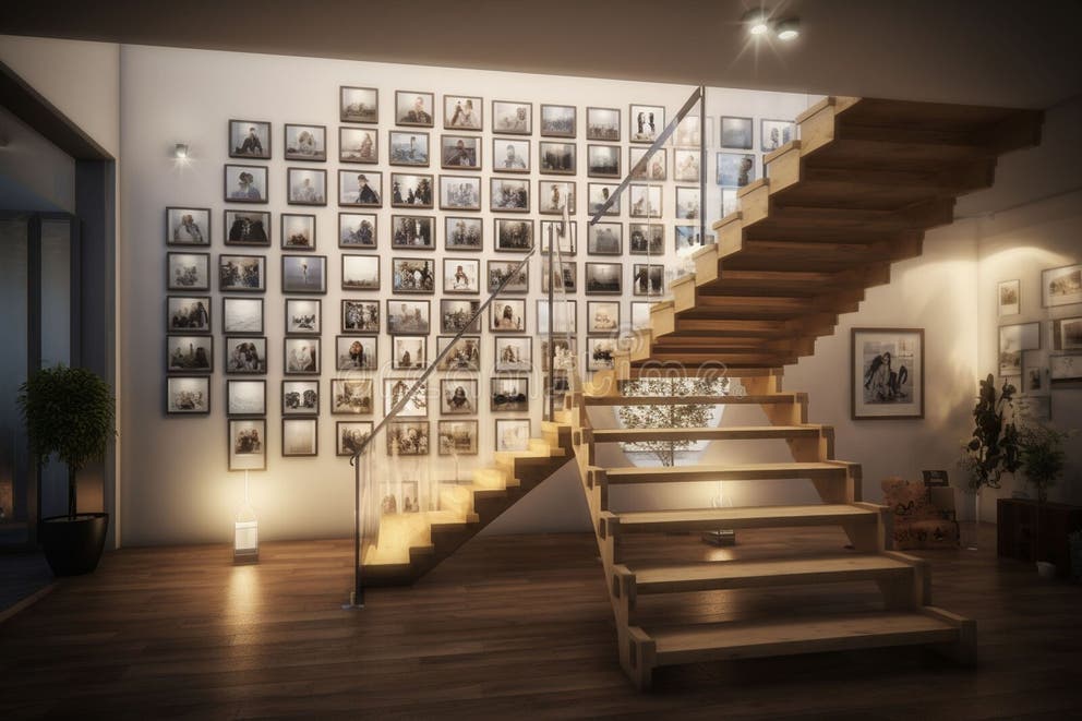 Staircase of Memory with Framed Photographs a Stock Photo - Image of ...