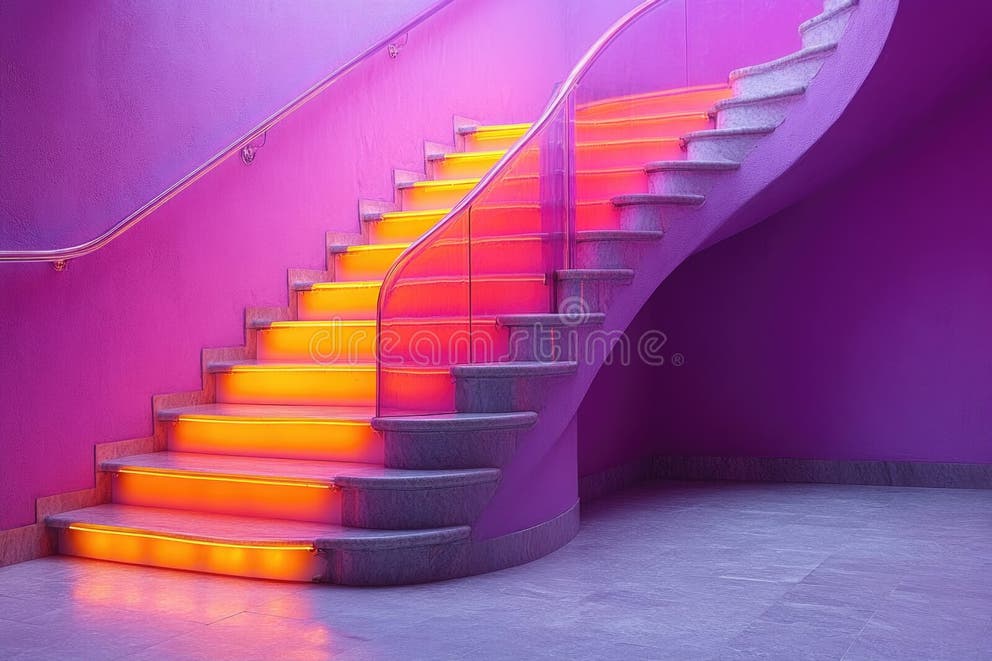 A Staircase with Neon Lights Installed Along the Steps Stock Photo ...