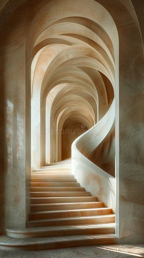 A Staircase in an Old Building with Curved Walls Stock Image - Image of ...