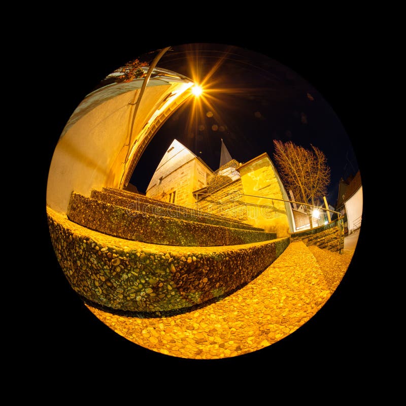Staircase of Pebble Concrete with Fish Eye Lens Stock Image - Image of ...