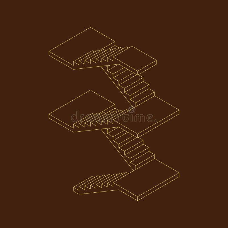 Staircase with Platforms. Vector Outline Illustration Stock Vector ...