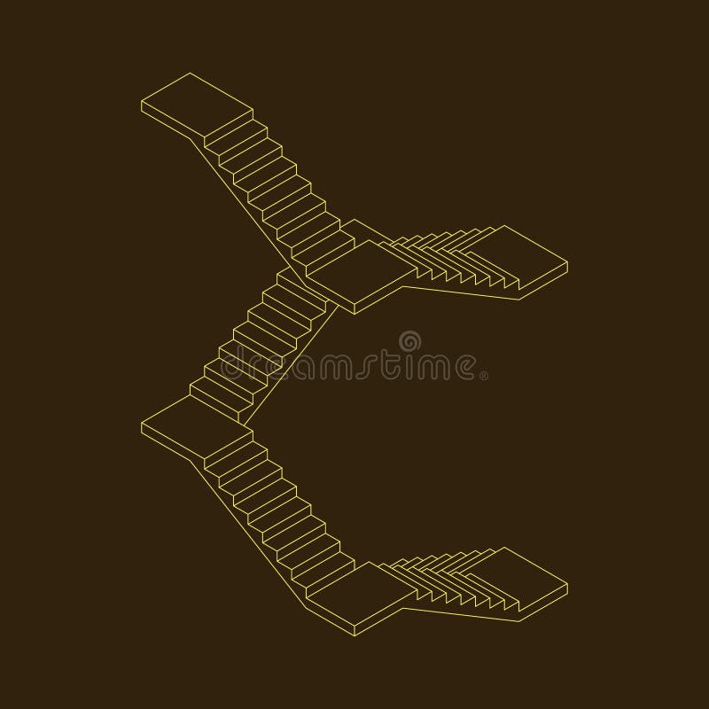 Staircase with Platforms. Vector Outline Illustration Stock Vector ...