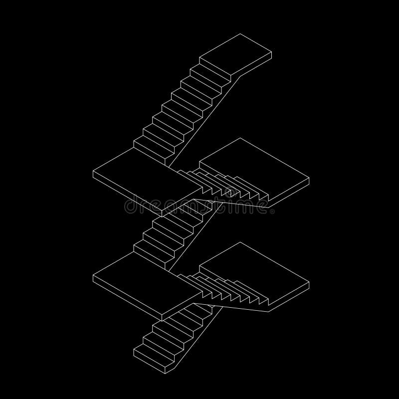 Staircase with Platforms. Vector Outline Illustration Stock Vector ...