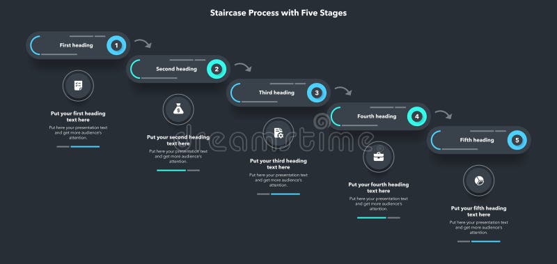 Staircase Process Infographic Template with Five Steps - Dark Version ...