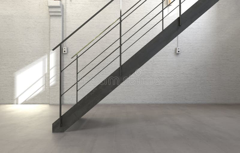 Staircase with Railing in Empty White Room Stock Photo - Image of ...